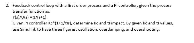 Solved 2. Feedback control loop with a first order process | Chegg.com