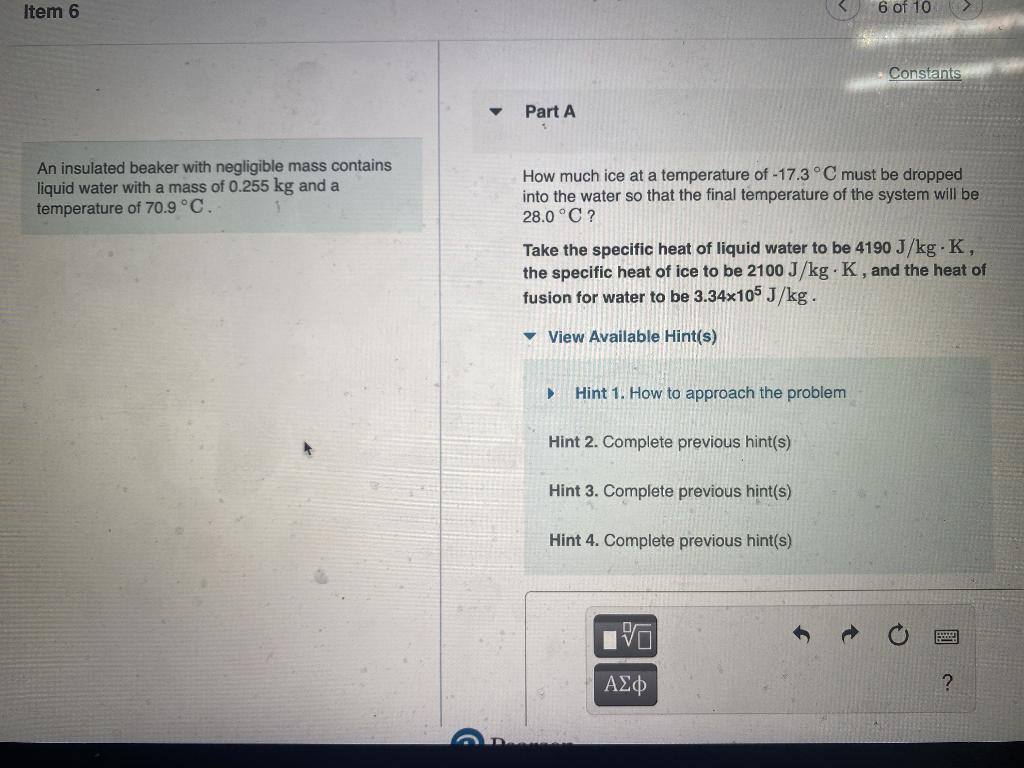 Solved Item 6 An insulated beaker with negligible mass | Chegg.com