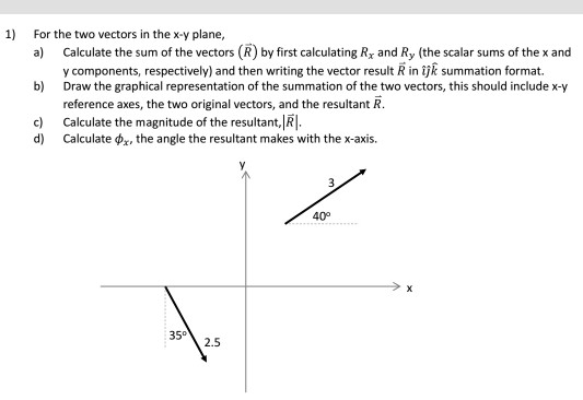 Solved 1 For the two vectors in the x-y plane, a) Calculate | Chegg.com