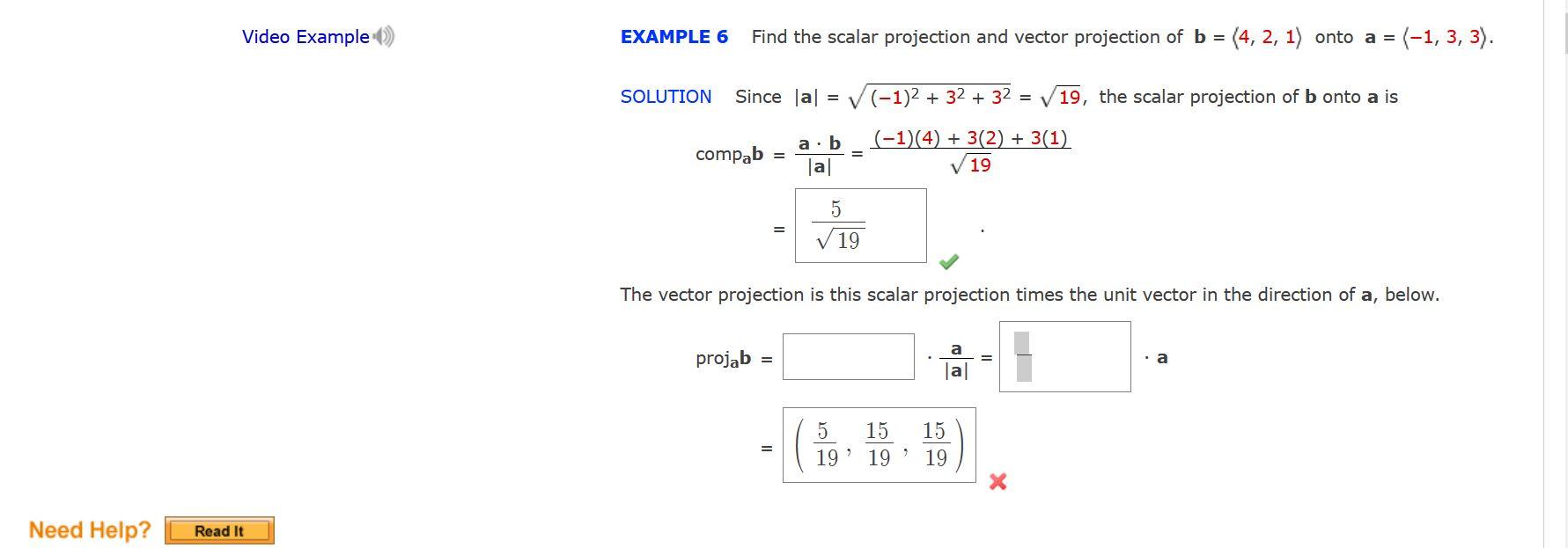 Solved Video Example) EXAMPLE 6 Find the scalar projection | Chegg.com