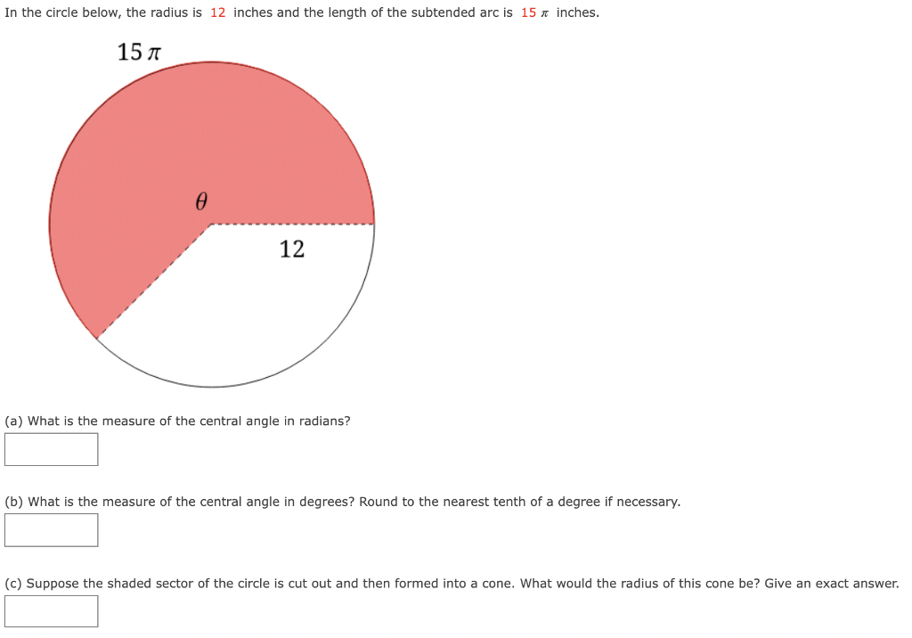 Solved In the circle below, the radius is 12 inches and the | Chegg.com