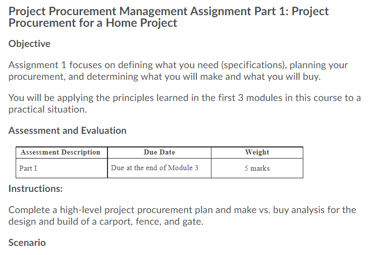 Solved Project Procurement Management Assignment Part 1: | Chegg.com