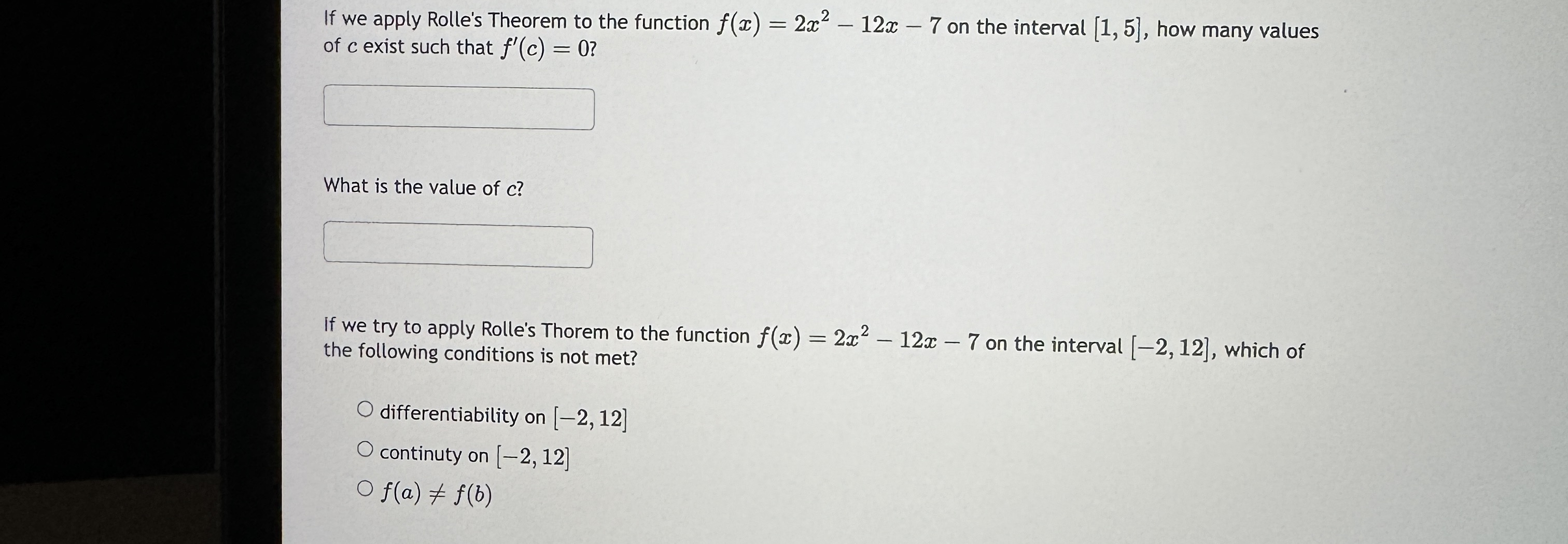 Solved If we apply Rolle's Theorem to the function | Chegg.com