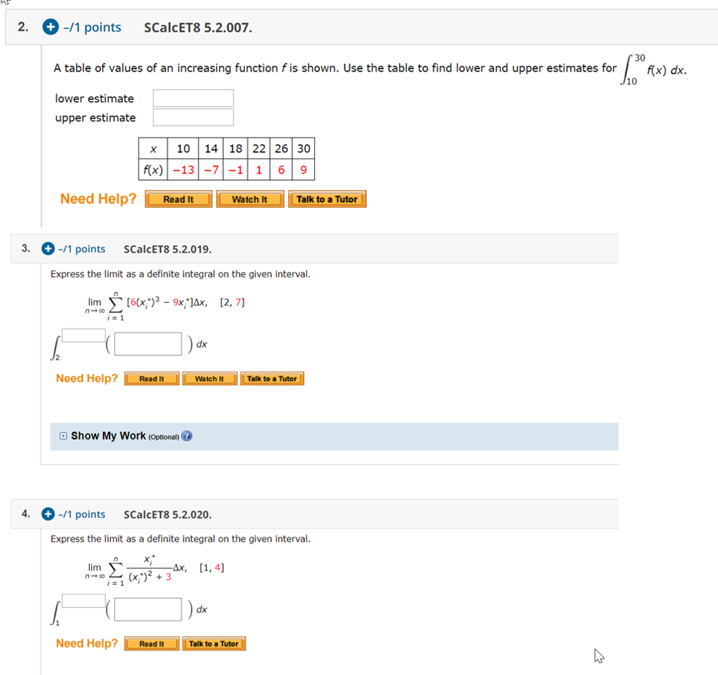Solved 2. + -/1 points SCalcET8 5.2.007. 30 A table of | Chegg.com