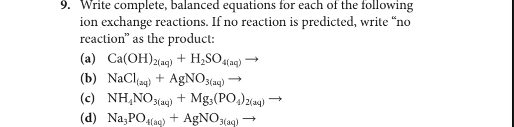 Solved 9. Write complete, balanced equations for each of the | Chegg.com