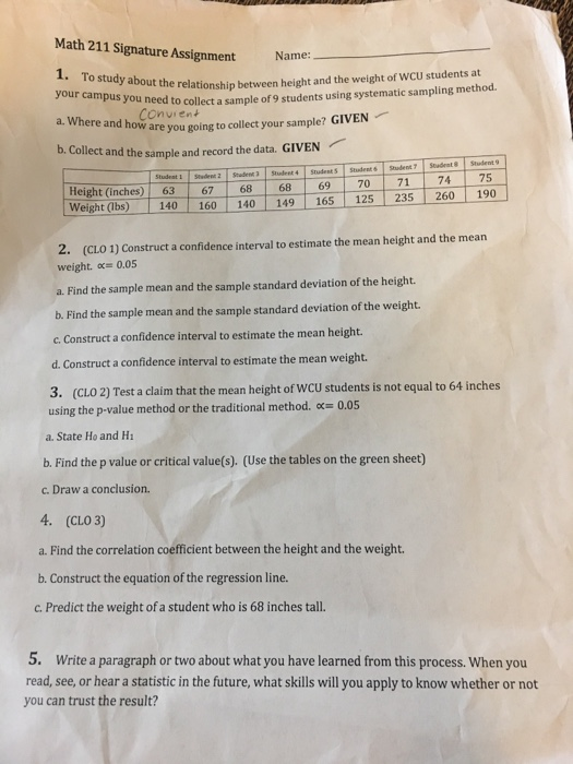 Solved Math 211 Signature Assignment Name: out the | Chegg.com