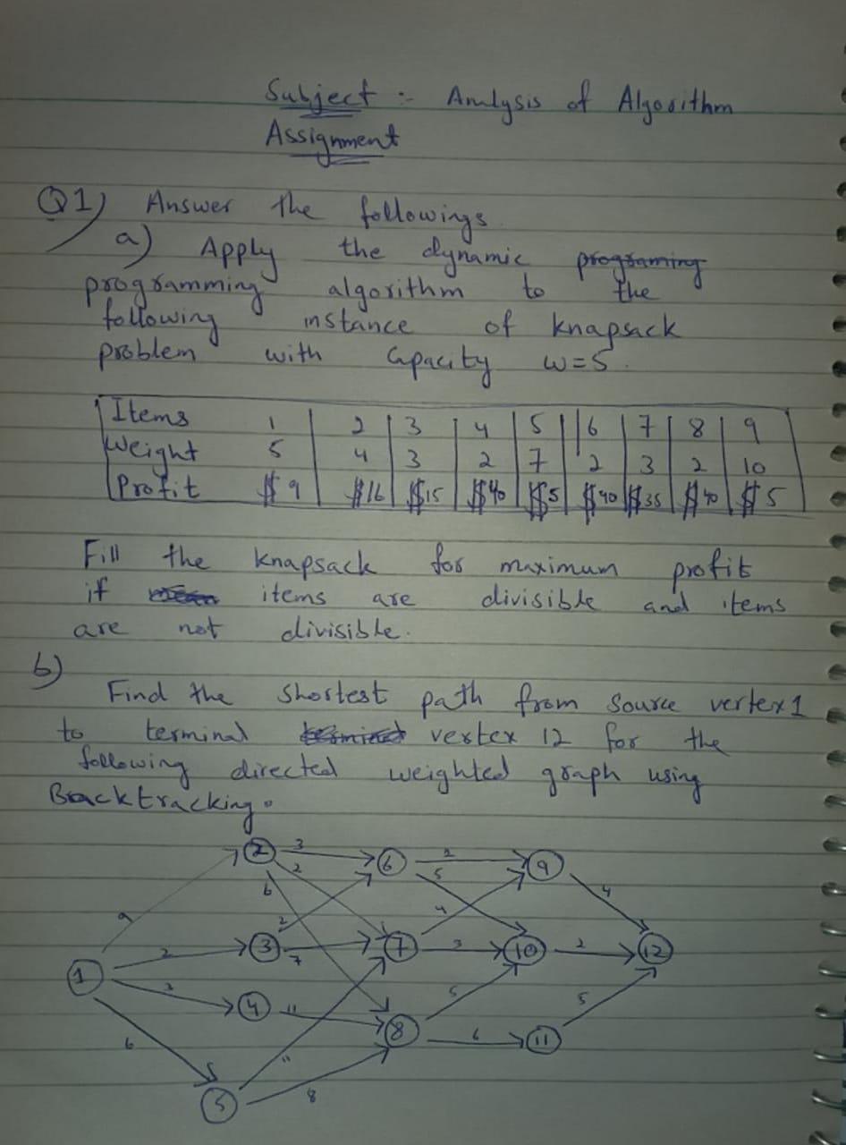Solved subject: Analysis of Algorithm NOTE: Dear read my | Chegg.com