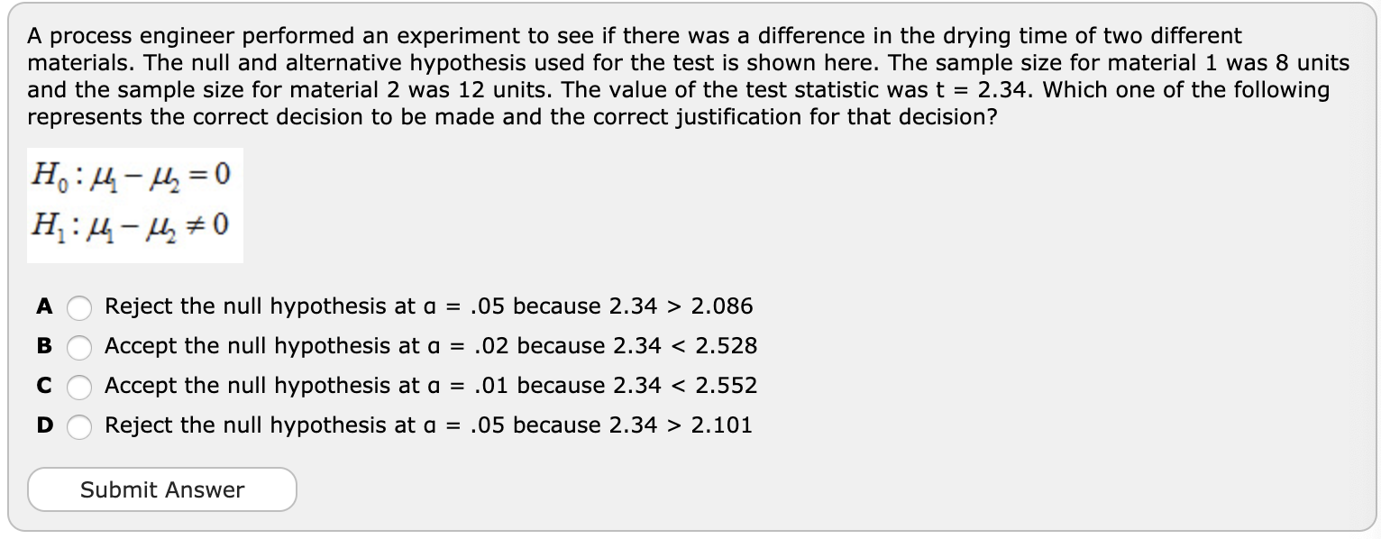 Solved A process engineer performed an experiment to see if | Chegg.com