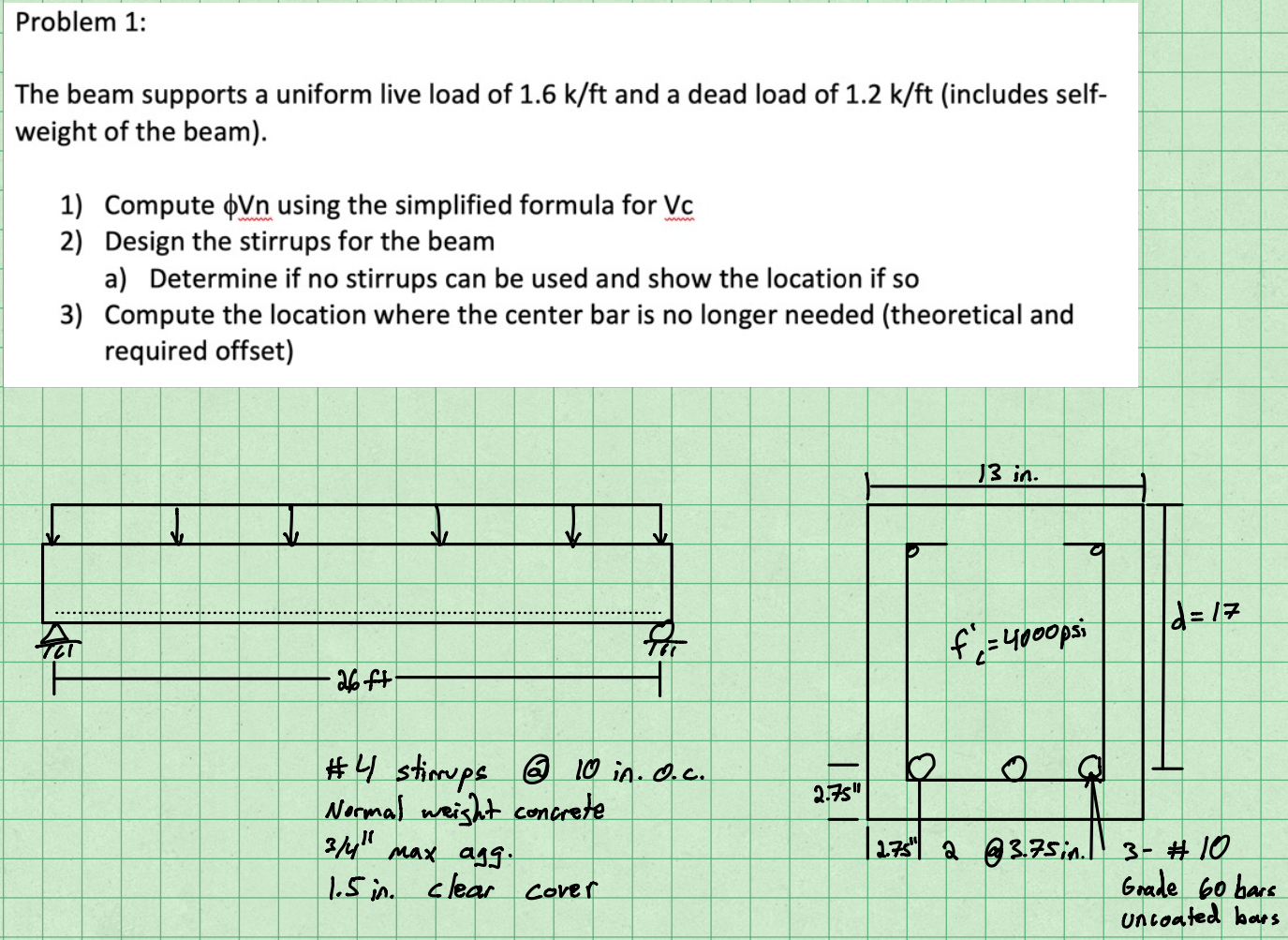 Solved Problem 1: The beam supports a uniform live load of | Chegg.com