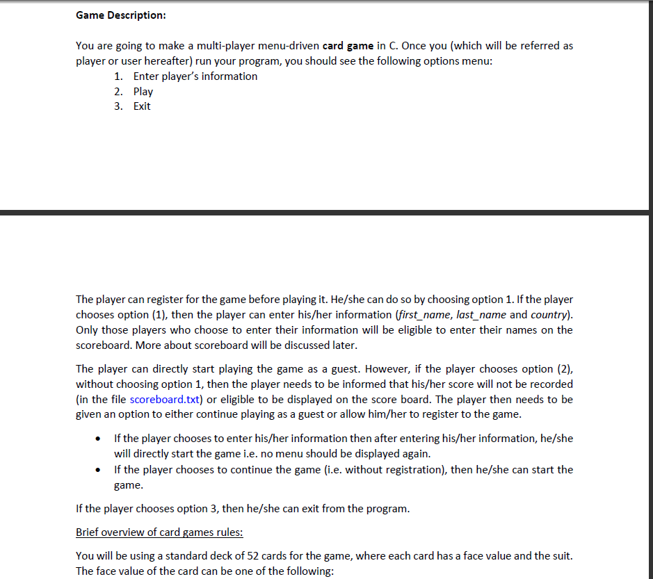 Solved Game Description: You are going to make a | Chegg.com