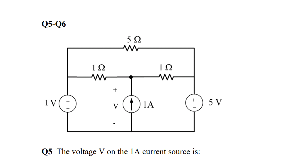 Solved Q5 The voltage V on the 1A current source is: | Chegg.com
