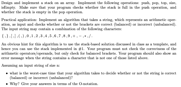 Design and implement a stack on an array. Implement | Chegg.com