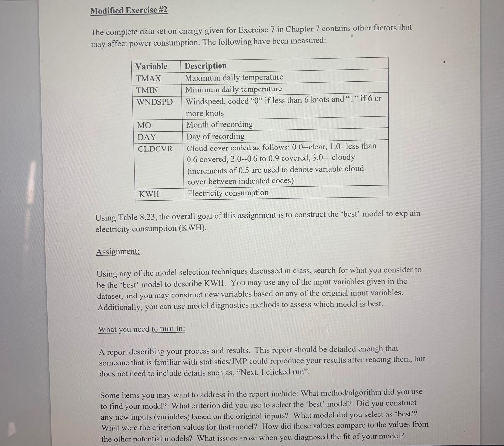 Modified Exercise #2 The complete data set on energy | Chegg.com