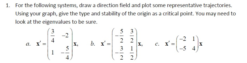 Solved For the following systems, draw a direction field and | Chegg.com