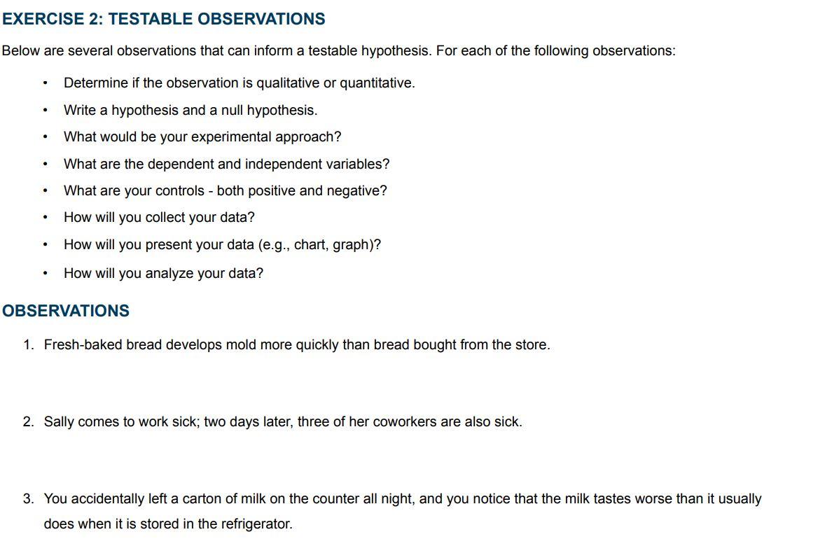 Solved EXERCISE 2: TESTABLE OBSERVATIONS Below are several | Chegg.com