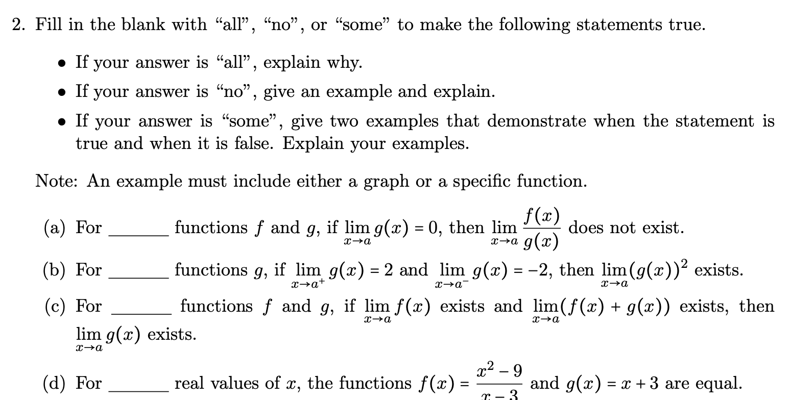 Solved 2. Fill in the blank with “all”, “no”, or "some” to | Chegg.com