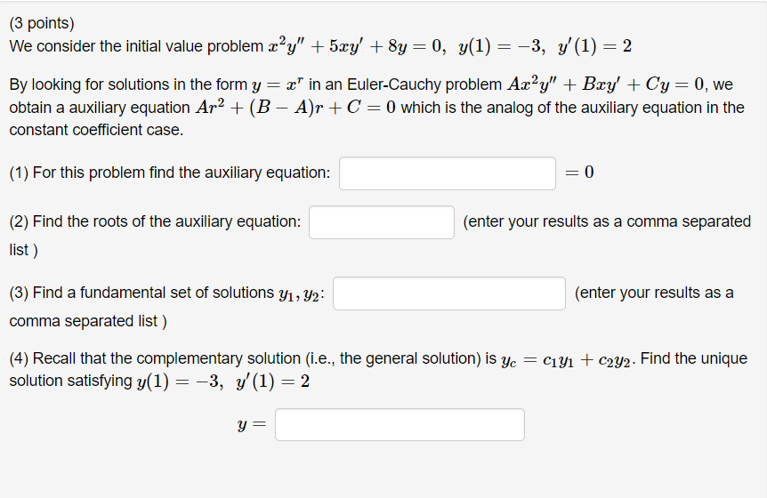 Solved (3 points) We consider the initial value problem x2y" | Chegg.com