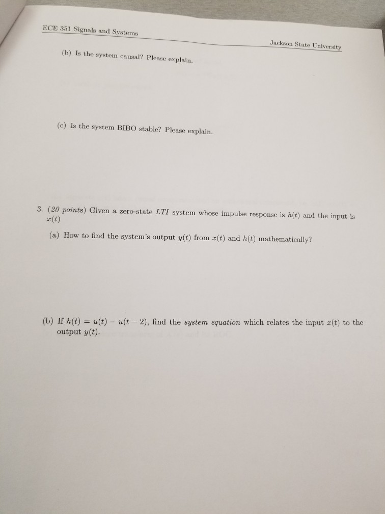 Solved ECE 351 Signals and Systems Jackson State University | Chegg.com