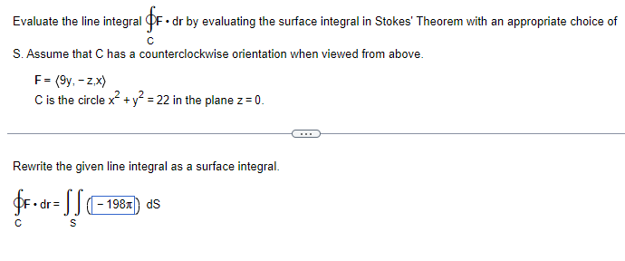 Solved Rewrite the given line integral as a surface | Chegg.com