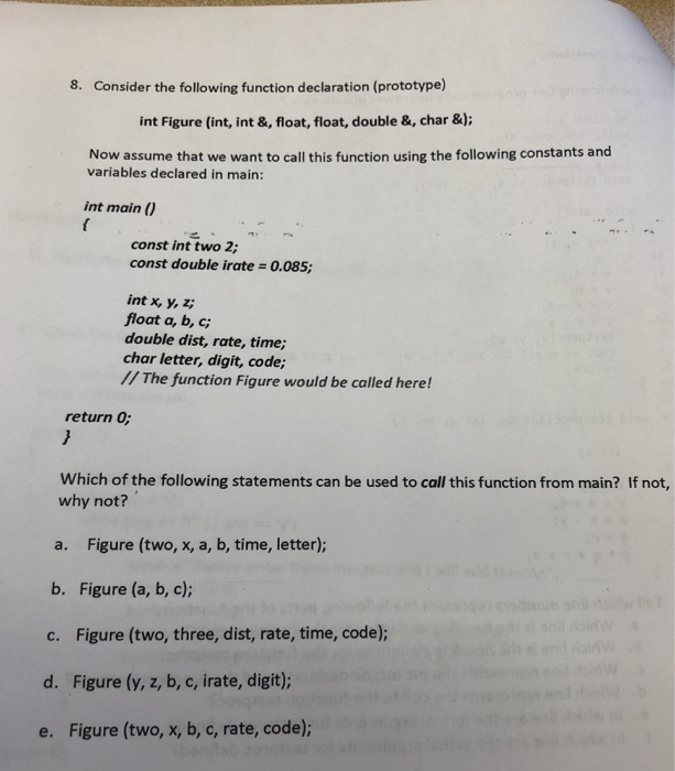 Solved 8 Consider The Following Function Declaration