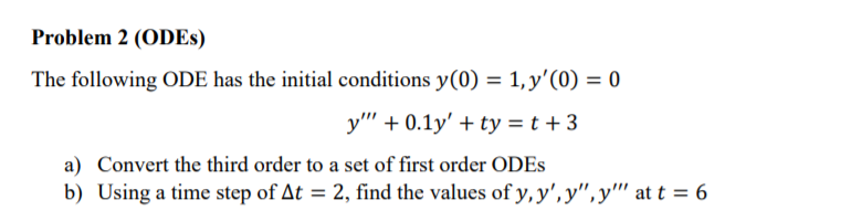 Solved Problem 2 (ODES) The following ODE has the initial | Chegg.com