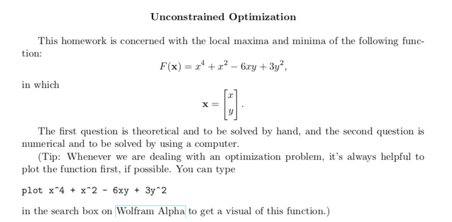 Unconstrained Optimization This homework is concerned | Chegg.com