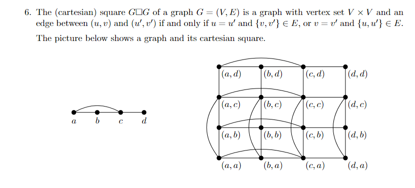 Solved The (cartesian) square G G of a graph G=(V,E) is a | Chegg.com Solved The (cartesian) square G G of a graph G=(V,E) is a | Chegg.com