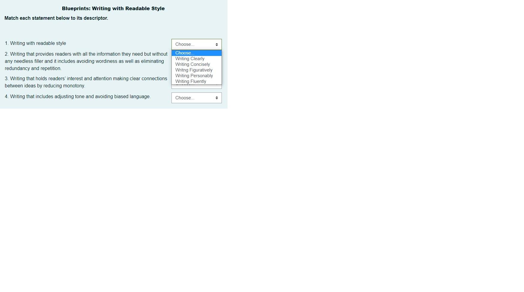 Solved Blueprints: Writing with Readable Style Match each | Chegg.com