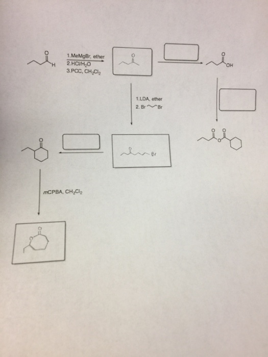 Solved .MeMgBr, ether 3 PCC, CH-Cl2 1.LDA, ether mCPBA, | Chegg.com