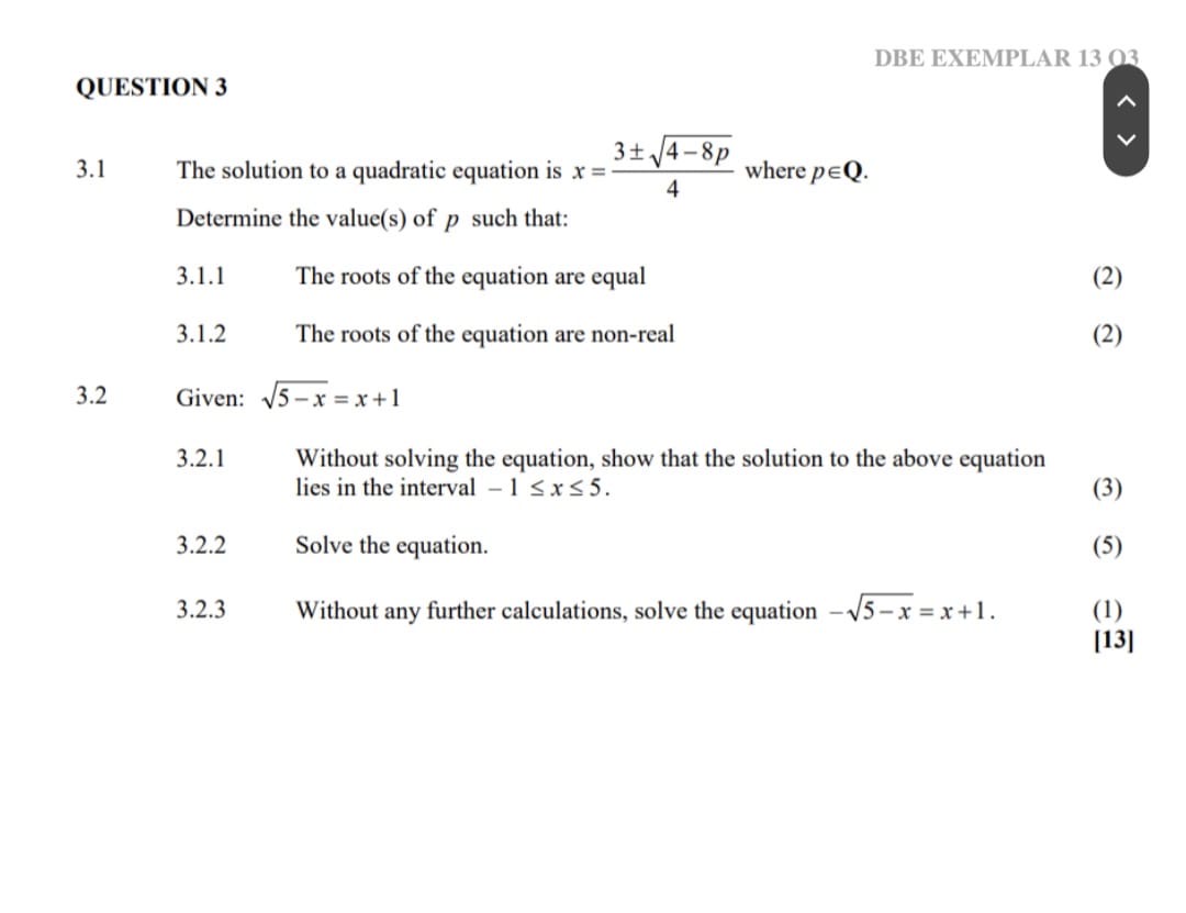 Solved QUESTION 33.1 ﻿The solution to a quadratic equation | Chegg.com