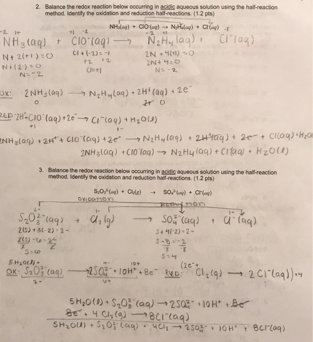 Solved 2 Balance The Redox Reaction Below Occurring In