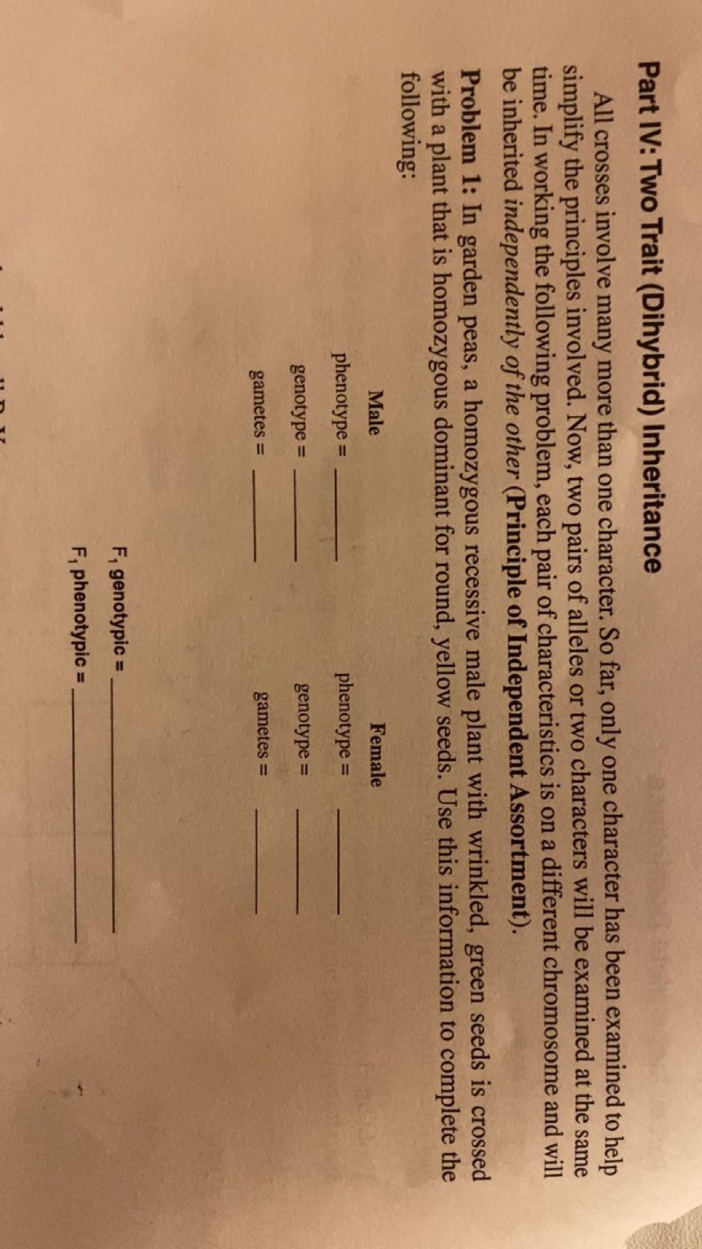 Solved Part IV: Two Trait (Dihybrid) Inheritance All crosses | Chegg.com