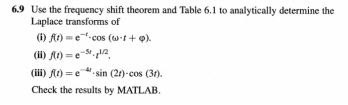 Solved 6.9 Use the frequency shift theorem and Table 6.1 to | Chegg.com