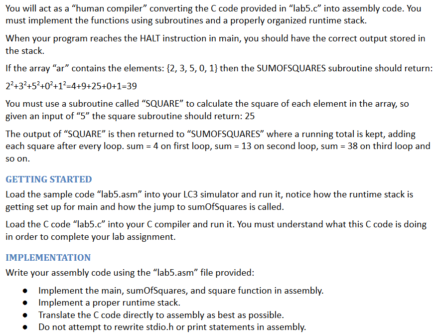 Solved You will act as a "human compiler" converting the C | Chegg.com