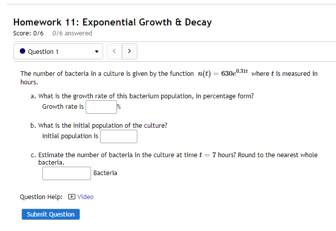 Solved Homework 11: Exponential Growth \& Decay Score: | Chegg.com