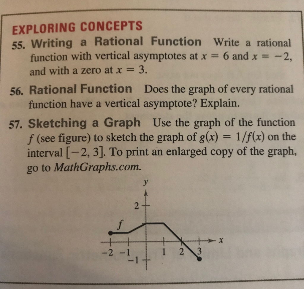 Solved EXPLORING CONCEPTS 55. Writing a Rational Function | Chegg.com