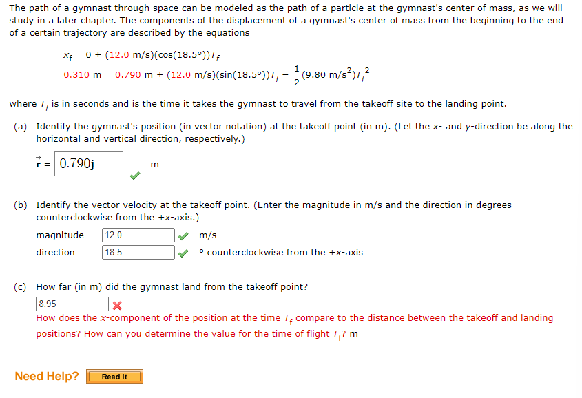 Solved The path of a gymnast through space can be modeled as | Chegg.com