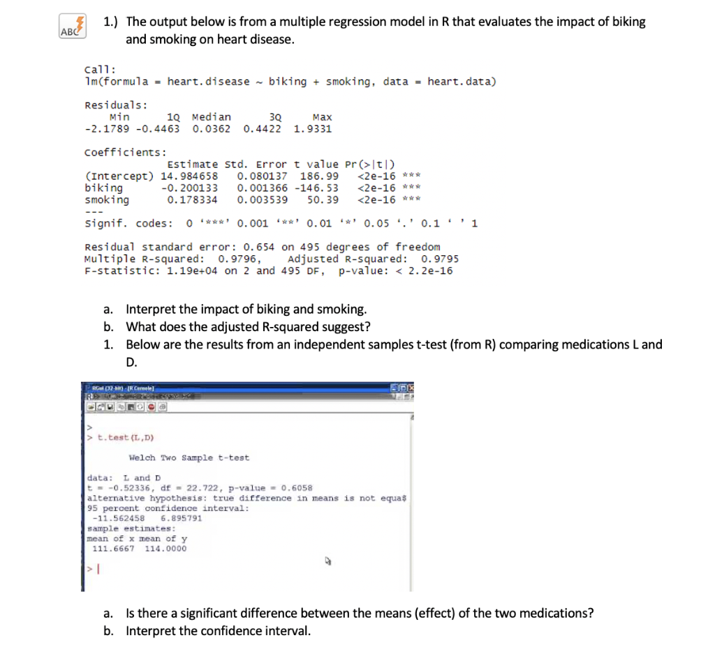 Solved 1.) The output below is from a multiple regression | Chegg.com
