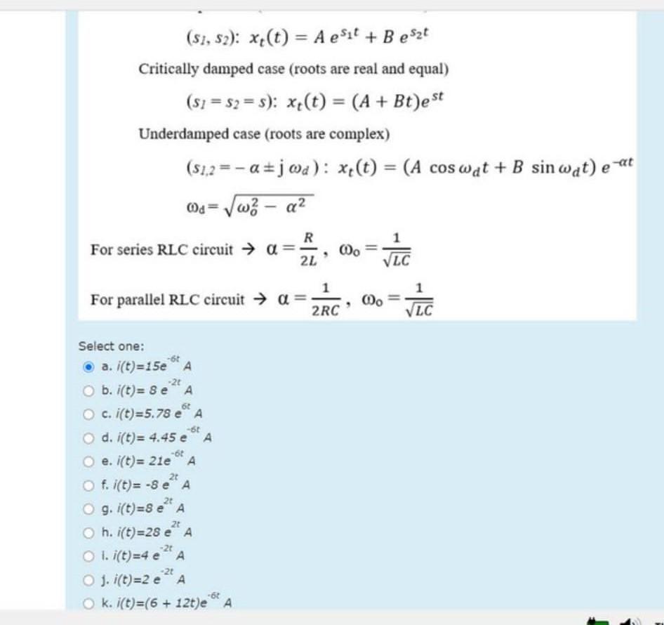 (s1,s2):xt(t)=Aes1t+Bes2t Critically damped case | Chegg.com
