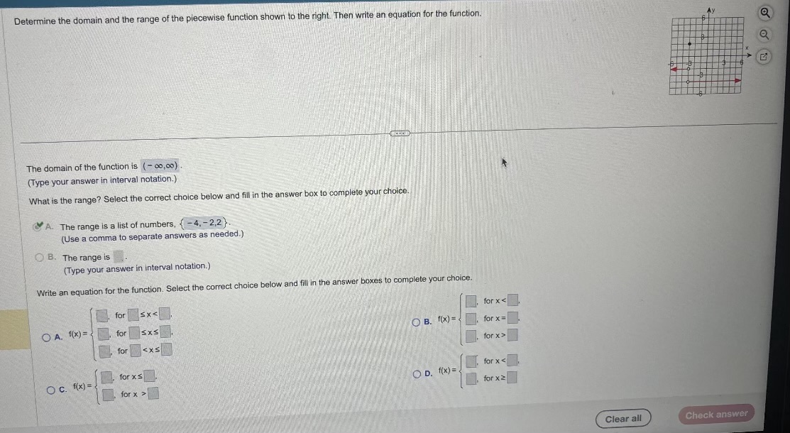 Solved Determine the domain and the range of the piecewise | Chegg.com