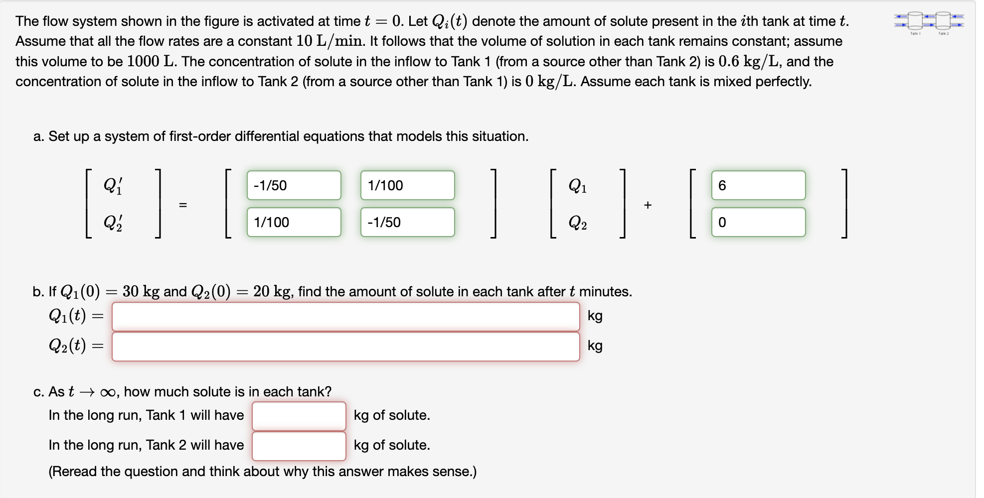 Solved = The flow system shown in the figure is activated at | Chegg.com