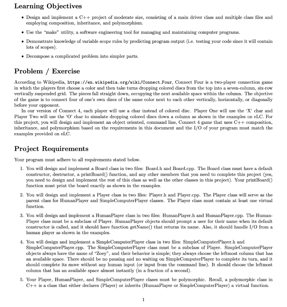 Learning Objectives • Design and implement a C++ | Chegg.com