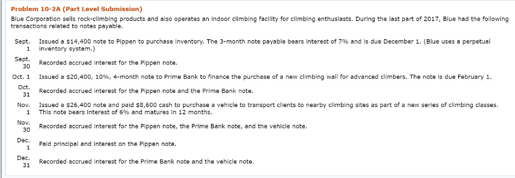 Solved Problem 10-2A (Part Level Submission) Blue | Chegg.com