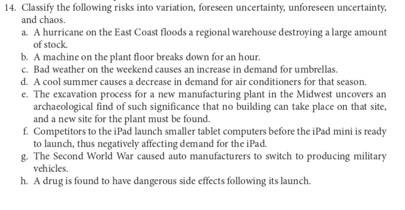Solved 14. Classify the following risks into variation, | Chegg.com