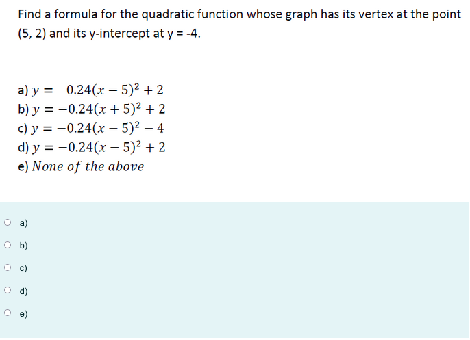 Solved Find a formula for the quadratic function whose graph | Chegg.com
