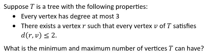 Solved Suppose T is a tree with the following properties: - | Chegg.com
