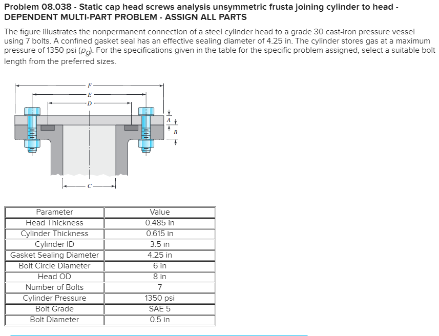 Solved Problem 08.038 - Static cap head screws analysis | Chegg.com