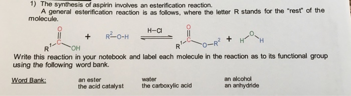 Solved The synthesis of aspirin involves an esterification | Chegg.com