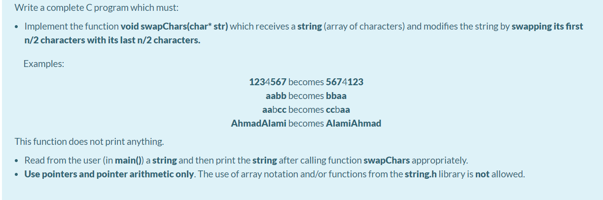 Solved Write a complete C program which must: • Implement | Chegg.com