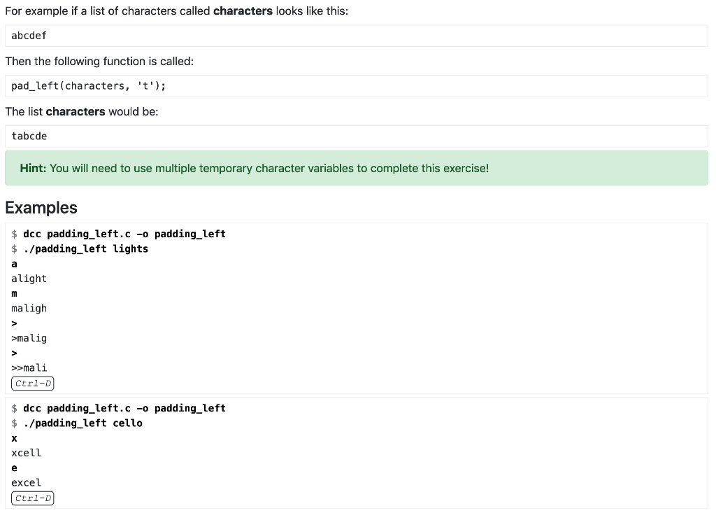 Solved Q5: Padding (moving all elements) a character list | Chegg.com